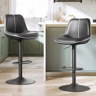 Vasagle Lot de 2 Tabourets de Bar, Pivotants, R&eacute;glables en Hauteur, Dossier Ergonomique, PU, Base M&eacute;tallique, Modernes, pour &Icirc;lot de Cuisine, Bar, Noir dencre