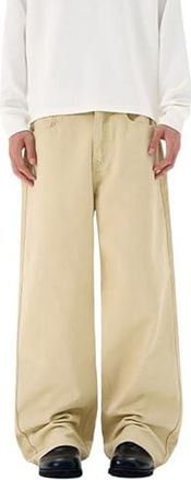 Generic Jean Droit pour Homme, Coupe d&eacute;contract&eacute;e et Ample, Style Vintage, Denim Streetwear, Jean Simple et Tendance, Kaki, Taille XL