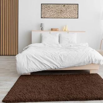 Vimoda Prime Shaggy Hochflor Langflor Teppich Einfarbig Modern Braun, Maße:150 cm Quadrat