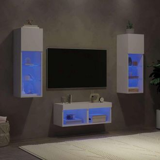 vidaXL 4-tlg. TV-Wohnwand mit LED-Leuchten Wei&szlig; Vidaxl 487641