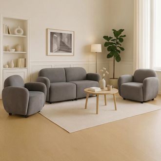 Mendler Wohnzimmer-Set HWC-P33, 2er-Sofa 2X Sessel, Stoff/Textil Chenille (330 g/m&sup2;) &Ouml;ko-Tex - hellgrau
