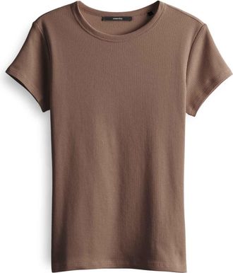 someday Damen Kurzarmshirt | Rippshirt KLEOH Slim aus BCI Cotton Mix Soft Mocha, 36