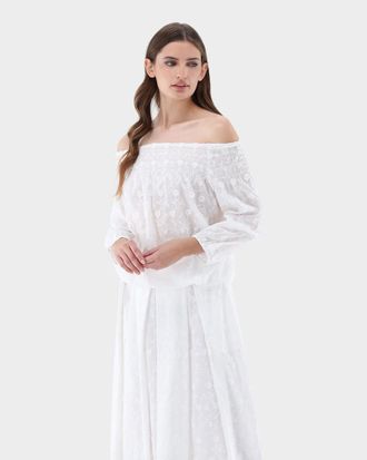 van Laack Schulterfreie Carmen Bluse mit Blumenstickerei