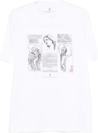 Brunello Cucinelli Homme, Tops, Blanc, Taille: L T-shirt &agrave; imprim&eacute; graphique