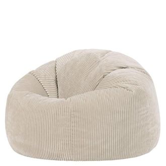 Icon Brand Kingston Sitzsack Cord, Beige, Sitzsack Erwachsene mit F&uuml;llung, Bean Bag, Cord Sessel, Lounge Sessel, Lounge Stuhl, Schlafzimmer, Wohnzimmer, Wohnzimm