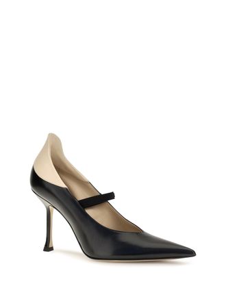 Fendi Womens Two-Tone Calfskin Pumps Nero+rafia High Heel Shoes