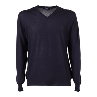 Fedeli Maglia Scollo a V - - Knitwear - Herren - Blau - 3XL