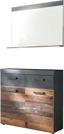 Trendteam Indy - Garderobenkombination - Eiche/Grau - Garderobenschuhschrank, Garderobenspiegel - (BxHxT) 90 x 192 x 34 cm - antikfarbene Griffe