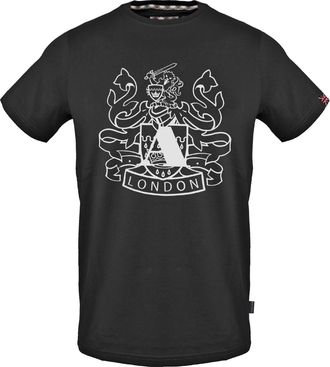 Aquascutum grosses Schild Aldis Logo schwarzes T-Shirt