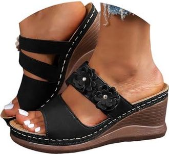 Generic Sandales compens&eacute;es orthop&eacute;diques pour femme 2025 - Sandales d&eacute;t&eacute; habill&eacute;es en li&egrave;ge - Bout ouvert - Sangle de cheville - Style boh&egrave;me - Confortables 