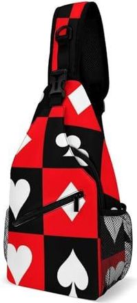 Generic Mode Sacoche Tactique Cartes à jouer en grille, coeurs, carreaux, trèfles, piques Sacs Poitrine Réglable,Léger Sac à Dos Militaire pour Homme Femme Ra