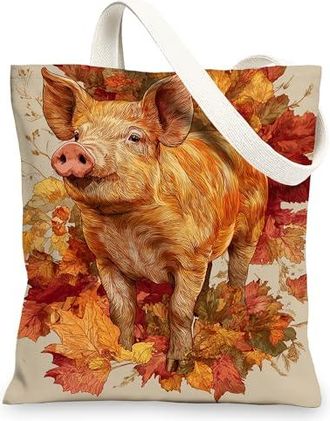 Generic Sacs fourre-tout en toile de cochon réutilisables avec motif animal de la ferme, sacs dépicerie rustiques, légers et lavables avec bandoulière pour vo