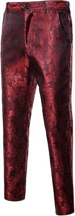 Generic Pantalon de costume &eacute;l&eacute;gant cachemire pour homme - Avec devant plat - Pantalon jacquard d&eacute;contract&eacute; - Pour f&ecirc;te de mariage - Motif floral, bordeaux, X