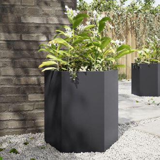 vidaXL Vidaxl - Jardinières 2 pcs noir hexagone 46x40x45 cm acier