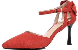 Generic Escarpins &agrave; talons hauts pour femme - Bout pointu - Sangle de cheville - Boucle - Noeud d&eacute;coratif - Confortables - Pour mariage et soir&eacute;e, Orange, 38.