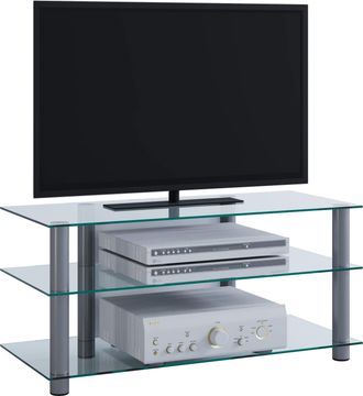 VCM TV Rack Lowboard Konsole LCD LED Fernsehtisch M&ouml;bel Bank Glastisch Tisch Schrank Aluminium Klarglas Netasa