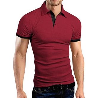 Generic Polo pour homme - Coupe ajust&eacute;e - Manches courtes - Extensible - T-shirt daffaires formel - Chemises de travail solides - T-shirt &agrave; revers boutonn&eacute; - 