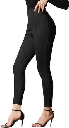 Allegra K Pantalon d&eacute;contract&eacute; Slim en Velours &agrave; Taille &eacute;lastique pour Femme avec Fermeture &agrave; glissi&egrave;re lat&eacute;rale et Jambe &eacute;troite Noir M