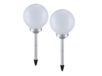 Globo Lighting 2er Set LED Solarleuchten Gartenkugeln weiß mit Erdspieß, Solarkugel Ø 30cm
