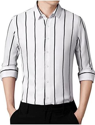 Generic Chemise ray&eacute;e boutonn&eacute;e pour homme, chemise ray&eacute;e &agrave; revers pour homme, chemise d&eacute;contract&eacute;e et respirante, chemise classique essentielle, minimaliste,