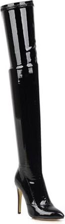 Generic Noir,41 EU,Cuissardes Hautes pour Femmes, Cuissardes à Talons Aiguilles de 11,4 cm, Talons Hauts, Cuir Verni, PU, Bout Pointu, Bottes Hautes, Chaussur