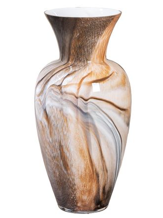 GILDE GLAS art Deko große Vase Blumenvase - Glasvase aus Farbglas - Deko Wohnzimmer Geschenk für Frauen Höhe 65 cm Braun Weiß