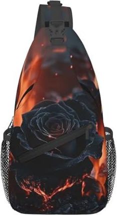 Generic Sac &agrave; dos &agrave; bandouli&egrave;re pour homme Motif rose br&ucirc;l&eacute;e Noir