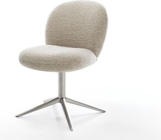 DELIFE Drehstuhl Nube-Flex Webstoff Soft Beige Fu&szlig;kreuz Edelstahl 360&deg; drehbar Wippfunktion Taschenfederkern, Esszimmerst&uuml;hle
