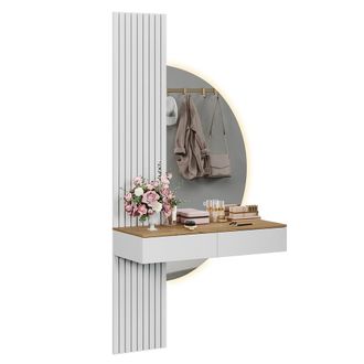 Vicco Schminktisch Melina, Weiß/Eiche, 100 cm mit LED-Spiegel