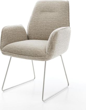 DELIFE Esszimmerstuhl Zoa-Flex Webstoff Soft Beige Kufengestell Edelstahl Taschenfederkern, Esszimmerstühle