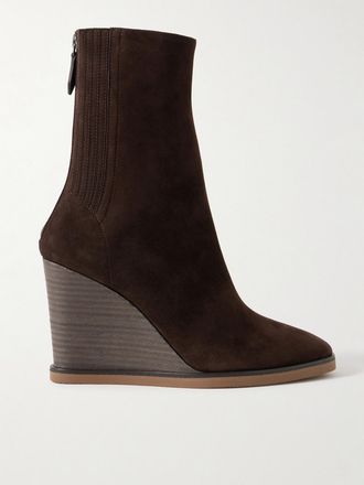 Aquazzura Saint Honoré 85 Ankle Boots Aus Veloursleder Mit Keilabsatz - Braun