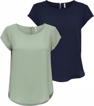 Only T-Shirt Onlvic SS AOP Noos Ptm pour Femme, Chemisier, t-Shirt pour Femme, Haut Chic pour Femme, Lot de 2 (1 Blazer Desert Sage/1 Blazer Navy), 36