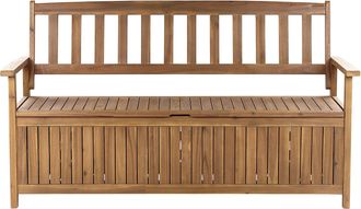 Beliani Praktische Gartenbank hellbraunes Akazienholz Stauraum 160 cm Sovana