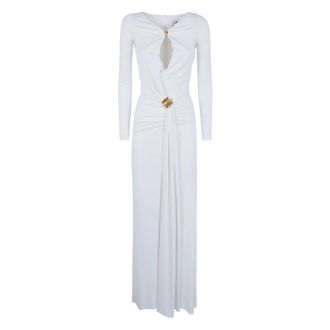 Elisabetta Franchi Robe de tapis rouge avec d&eacute;tail bijou - Femme - Robes - Blanc - Taille: 38 FR