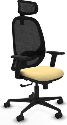 Piqueras y Crespo Drehstuhl mit 2D-Armlehnen, h&ouml;henverstellbarer Lendenwirbelst&uuml;tze und h&ouml;henverstellbarem Kopfteil, Schwarz/Cremefarben
