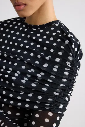 Patou Polka-Dot Long-Sleeve Blouse - Navy