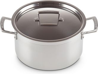 LE CREUSET Le Creuset Fleischtopf aus 3-ply Edelstahl mit Deckel, Ø 24 cm, Für alle Herdarten inkl. Induktion geeignet, Silber, 96200624001000