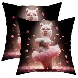 Generic Niedliche Lama-Kissenbez&uuml;ge, 2er-Set, Pfirsich-Tutu-Tanztier-Kissenbez&uuml;ge, lustige, dekorative quadratische Bez&uuml;ge f&uuml;r Kinderzimmer, Sofa, Bett, Couch