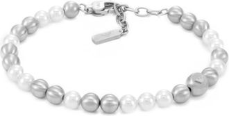 Emporio Armani Herren-Edelstahlarmband mit Karabiner-, Schieber- oder Magnetverschluss, Grau und Wei&szlig;