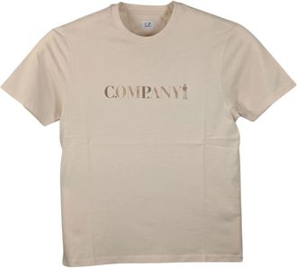 C.P. Company C.p. Company, Homme, Tops, Beige, Taille: S T-Shirt &agrave; Manches Courtes avec Logo sur la Poitrine en Jersey 30/1
