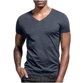 Generic T-shirt d&eacute;contract&eacute; &agrave; col en V pour homme - Uni - L&eacute;ger - Confortable - Classique - Extensible - Respirant - &Agrave; manches courtes - Pour l&eacute;t&eacute; et la gym, 