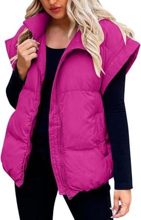 Generic Doudoune Femme Capuche Blouson Hiver Femme Chaud Gilet Matelassé à Col Montant Pour Veste Sans Manches à Fermeture Éclair Gilet Rembourré Chaud Mantea