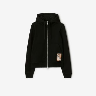 Burberry Hoodie zipp&eacute; en coton avec &eacute;tiquette Check, Size: XS