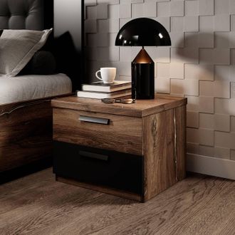 Red Living home24 Nachtkommode 46 x 37 x 40cm Braun/Eiche Dunkel Dekor/Gold