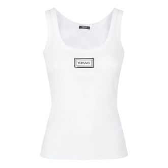 Versace Femme, Tops, Blanc, Taille: 38 FR D&eacute;bardeur c&ocirc;tel&eacute; en coton stretch