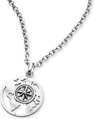 Save Brave Save Brave Ankerkette mit Anh&auml;nger Worldkompass aus Edelstahl in silber - L&auml;nge: 50 cm + 10 cm verl&auml;ngerbar - inkl. Schmuckverpackung