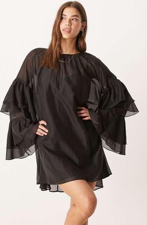 Glamorous Robe courte et volantée style bohème en mousseline - Noir