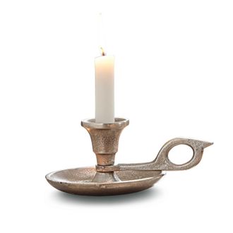 Loberon Kerzenst&auml;nder Aida, mit Tropfschale und Griffring, klassischer Stil, f&uuml;r Stabkerzen, Kerzenhalter, Kerzenleuchter, Aluminiumguss, antiksilber