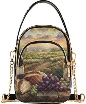 Mnsruu Sac à bandoulière pour femme avec sangle réglable pour bouteilles de vin rouge, raisin, pain, sac à main rustique en bandoulière