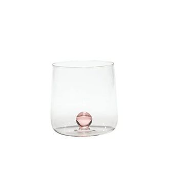 Zafferano Bilia Glasbecher - Handgemachtes Borosilikatglas, Verziert mit bunter, farbiger Glaskugel im Inneren, cl 44 h 90mm d 88mm - Set 6 Stück (Rosa)